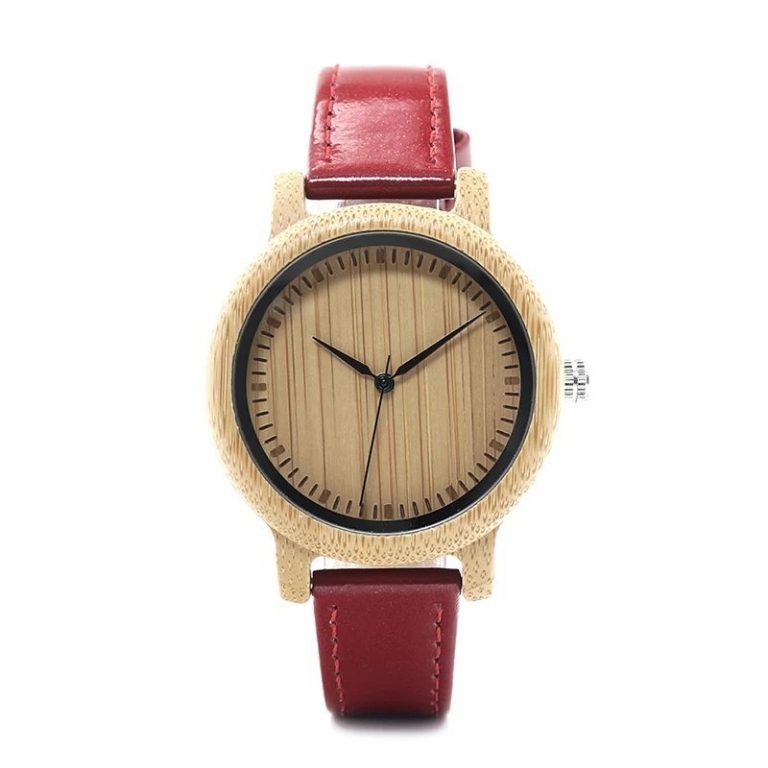 Cherry – Leather Strap Bamboo Wood Watch – Woodtree Watches